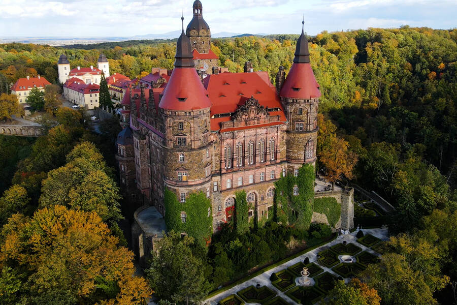 View of the towers of Ksenzh castle Jigsaw Puzzle (Countries, Poland ...