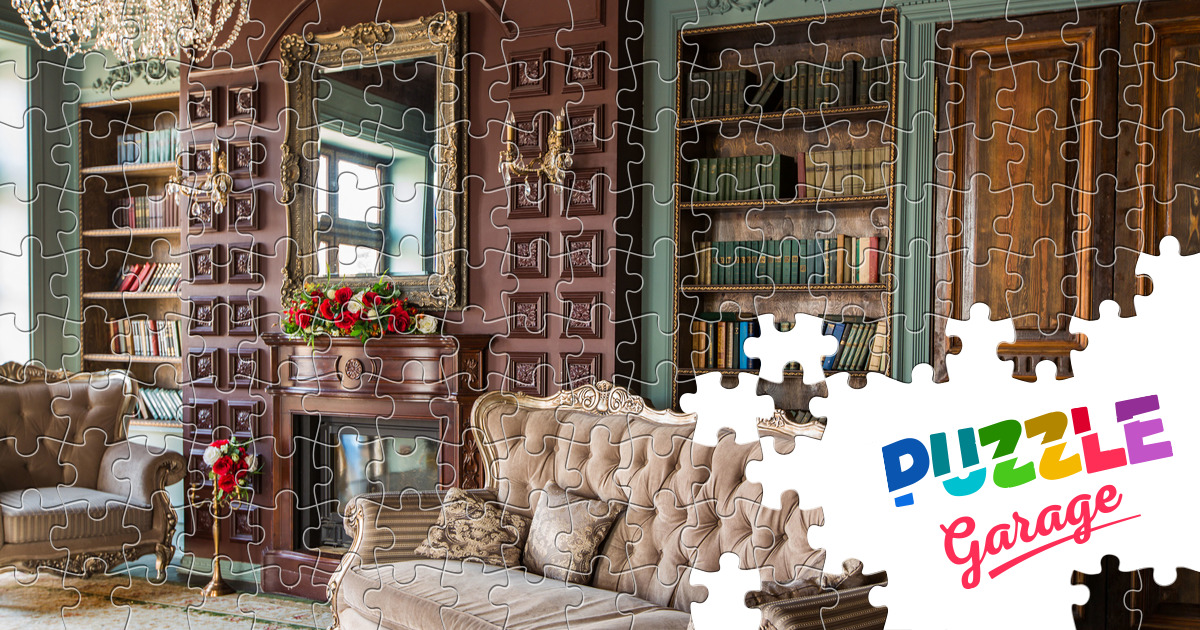 Living room interior with home library Jigsaw Puzzle (Home, Interiors ...