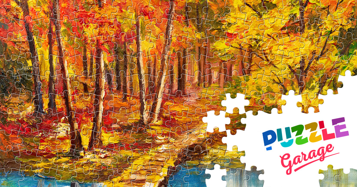 Bridge in the autumn forest Jigsaw Puzzle (Art, Painting) | Puzzle Garage