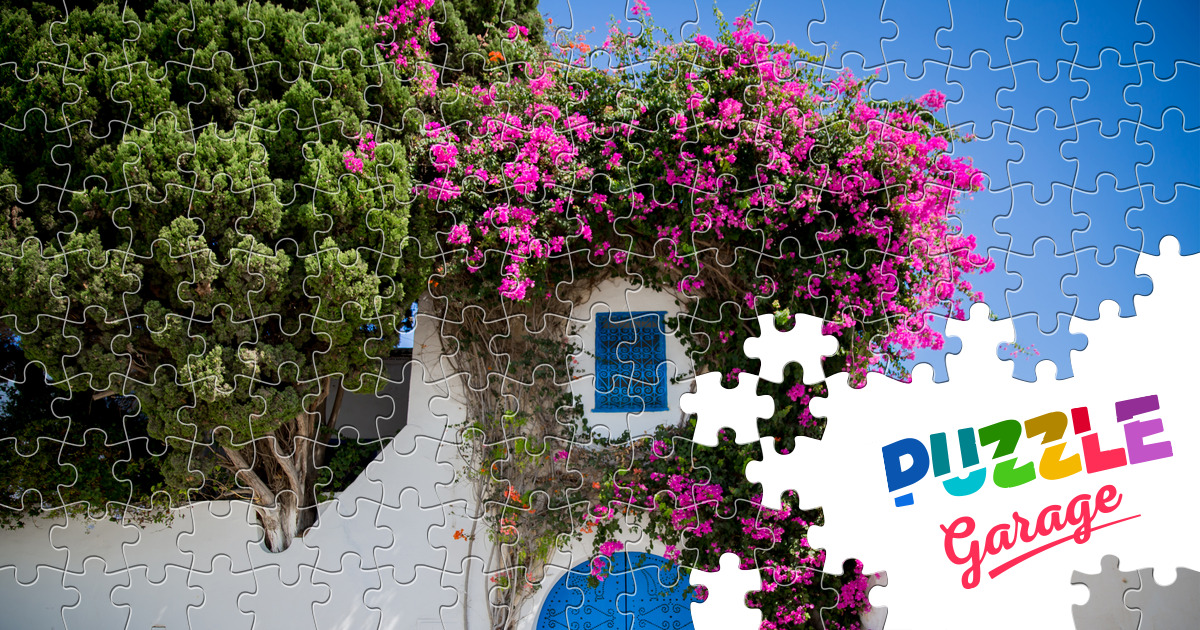 Facade with flowers in Sidi Bou Said Jigsaw Puzzle (Countries, Tunisia ...