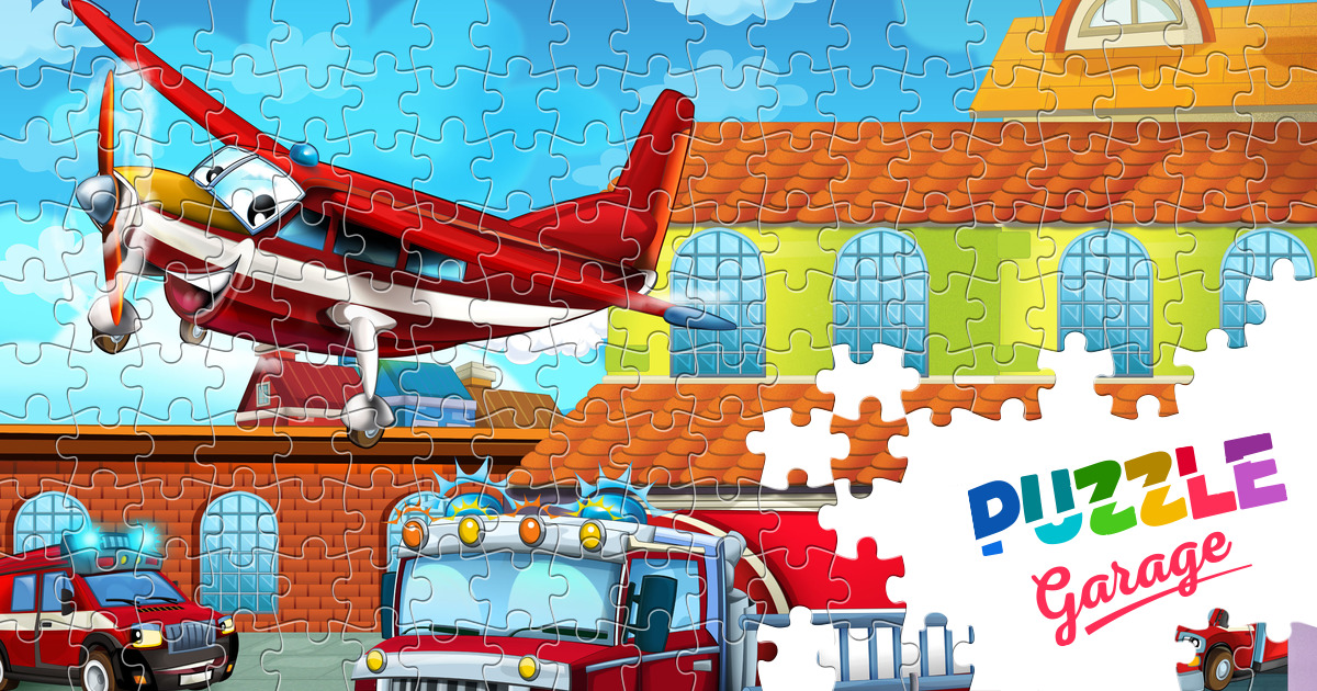 Fire trucks and aircraft Jigsaw Puzzle (For children, Cartoon ...