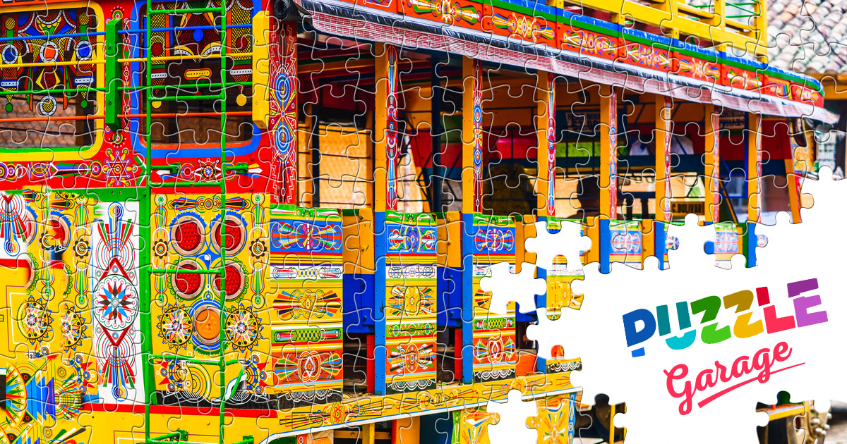 Colorful bus Jigsaw Puzzle (Technics, Public transport) | Puzzle Garage