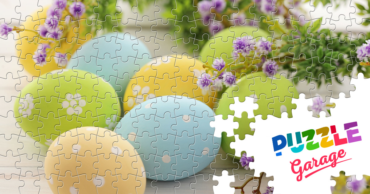 Easter eggs on a table with flowers Jigsaw Puzzle (Holidays, Easter ...