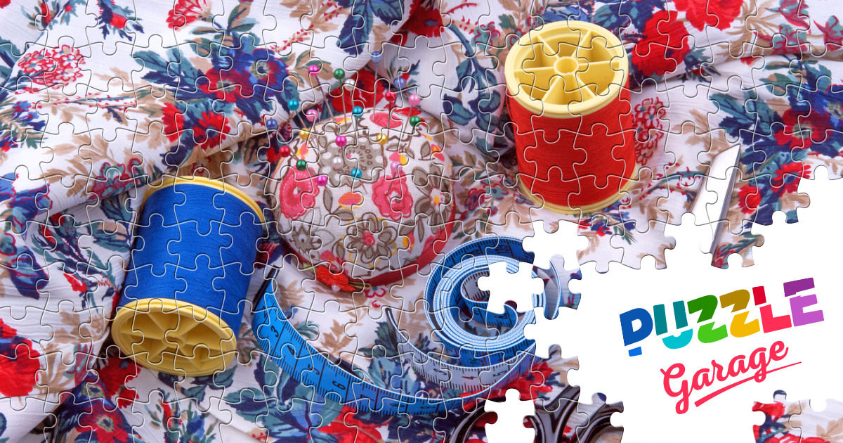 Sewing accessories on fabric Jigsaw Puzzle (Home, Needlework) | Puzzle ...