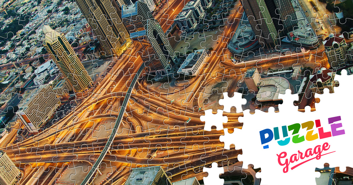 Aerial view of a highway junction Jigsaw Puzzle (Cities of the world ...