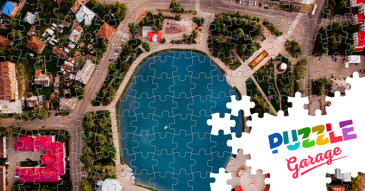 Top view of blue lake Jigsaw Puzzle (Other, Aerial view) | Puzzle Garage
