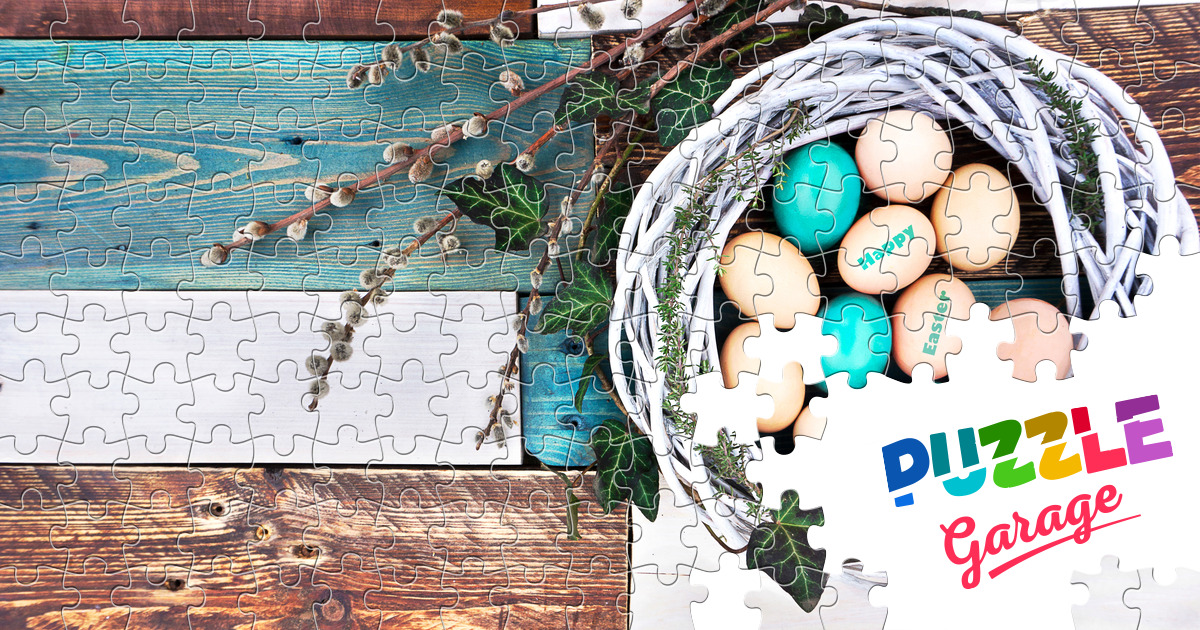 Easter eggs in a wreath on the table Jigsaw Puzzle (Holidays, Easter ...
