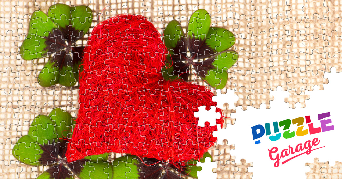 Red heart and clover on burlap Jigsaw Puzzle (Holidays, Valentine's Day ...
