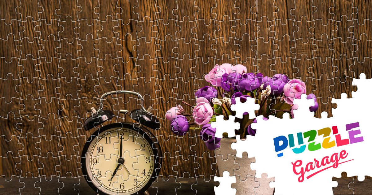 Alarm clock and flowers on the table Jigsaw Puzzle (Stuff, Watches ...