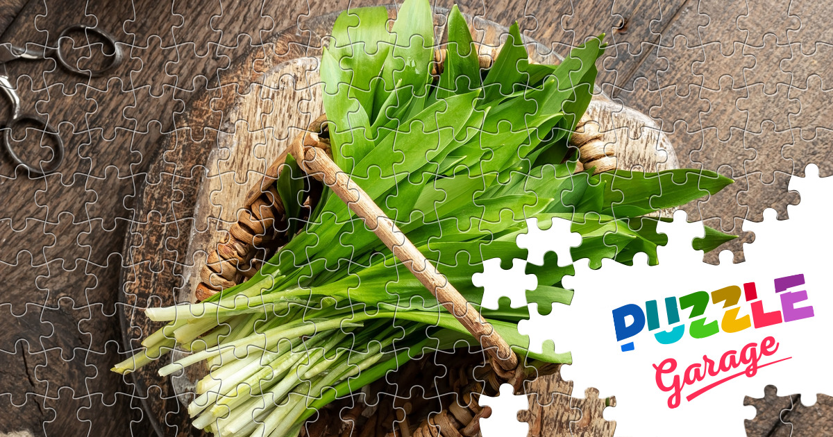 Leaves of wild garlic in a basket Jigsaw Puzzle (Home, Food) | Puzzle ...
