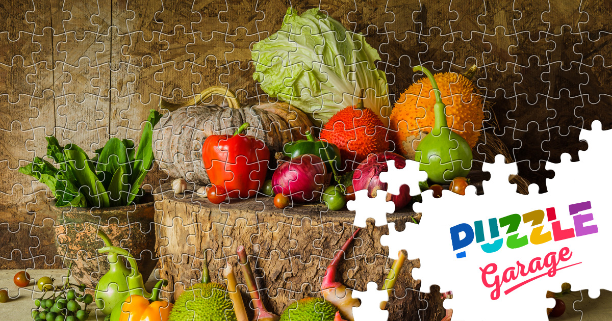 Vegetables and fruits on a stump Jigsaw Puzzle (Plants, Vegetables ...