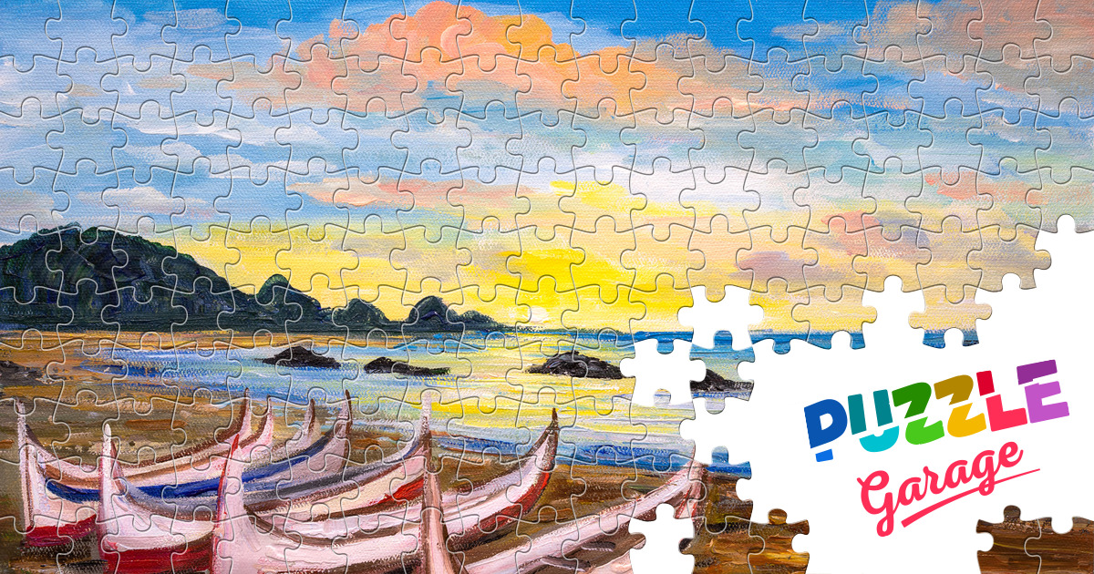 Canoe on the shore Jigsaw Puzzle (Art, Painting) | Puzzle Garage