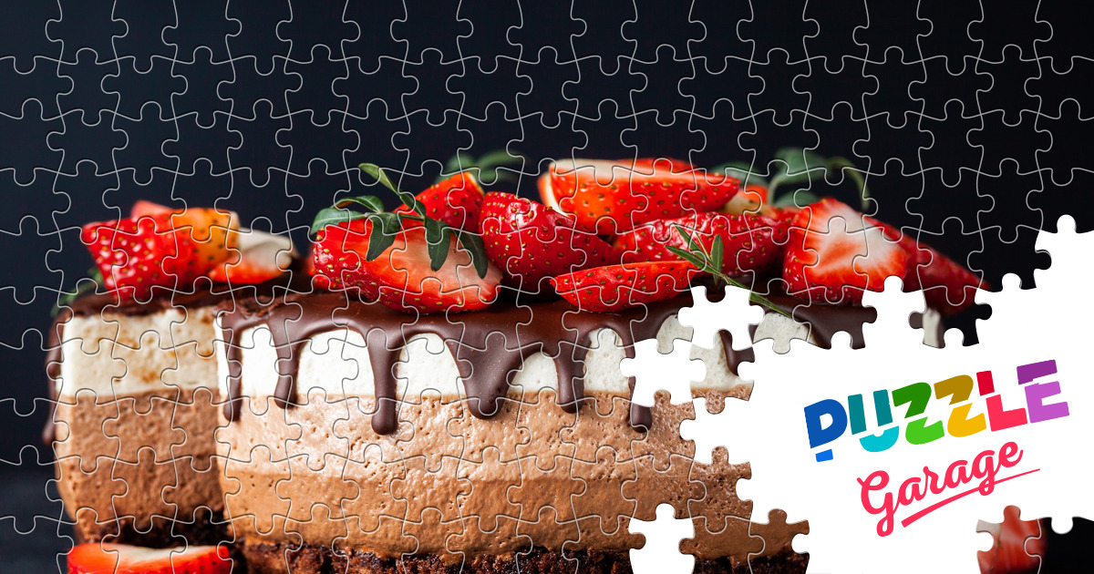 Three chocolate cake with strawberries Jigsaw Puzzle (Home, Food ...