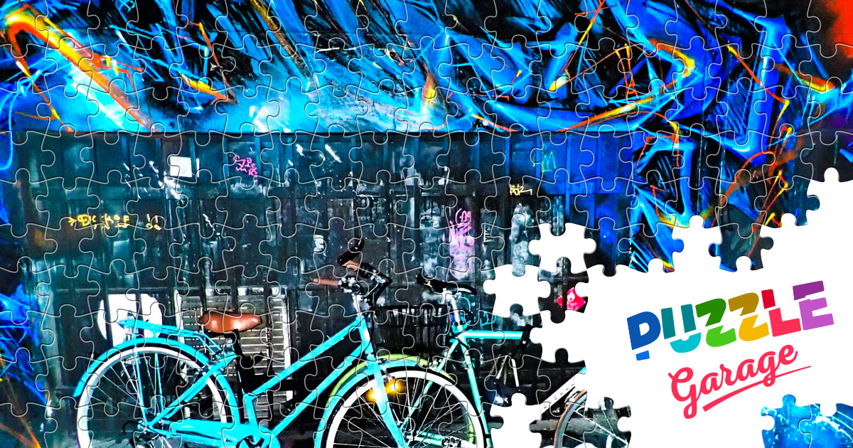 Bicycles against a wall with graffiti Jigsaw Puzzle (Art, Graffiti ...