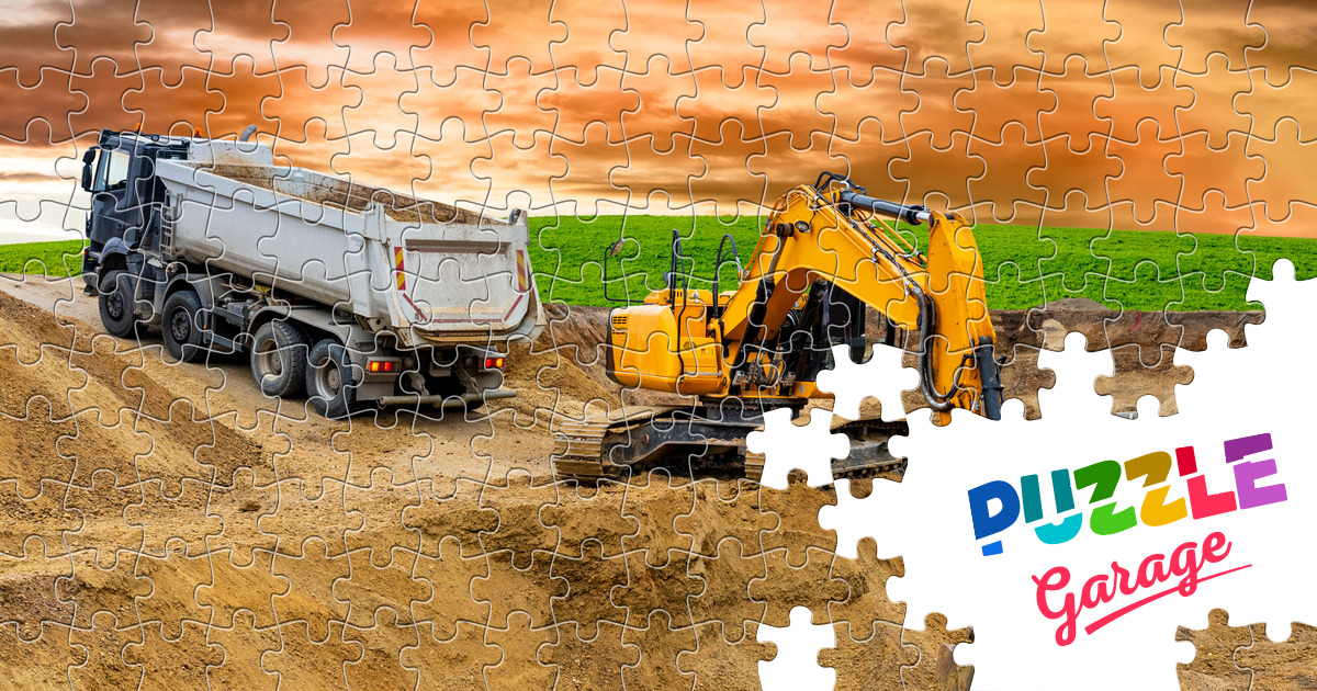 Excavator and dump truck at construction site Jigsaw Puzzle (Technics ...