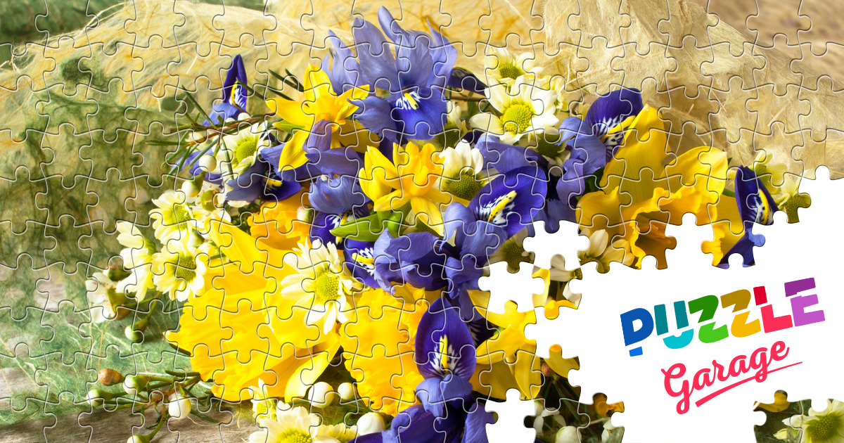 Bouquet of daffodils, irises and chrysanthemums Jigsaw Puzzle (Plants ...