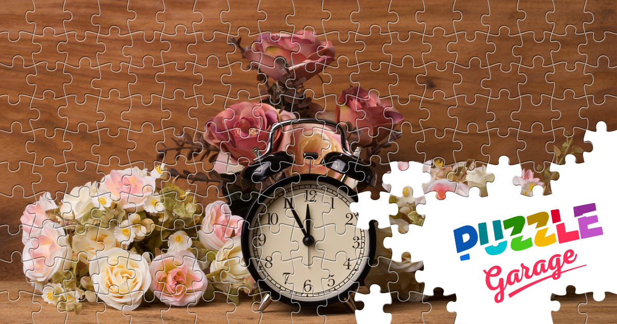Alarm clock with flowers on the table Jigsaw Puzzle (Stuff, Watches ...