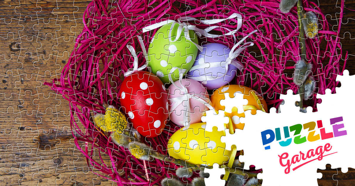 Easter eggs in a pink nest Jigsaw Puzzle (Holidays, Easter) | Puzzle Garage