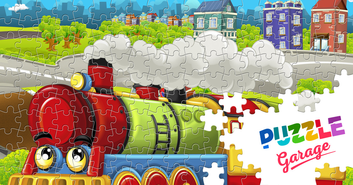 Steam locomotive with wagons Jigsaw Puzzle (For children, Cartoon Illustrations) | Puzzle Garage