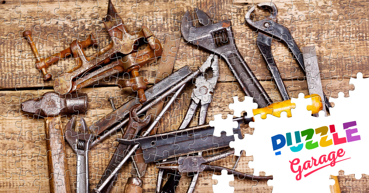 Old tools on wooden background Jigsaw Puzzle (Stuff, Tools) | Puzzle Garage