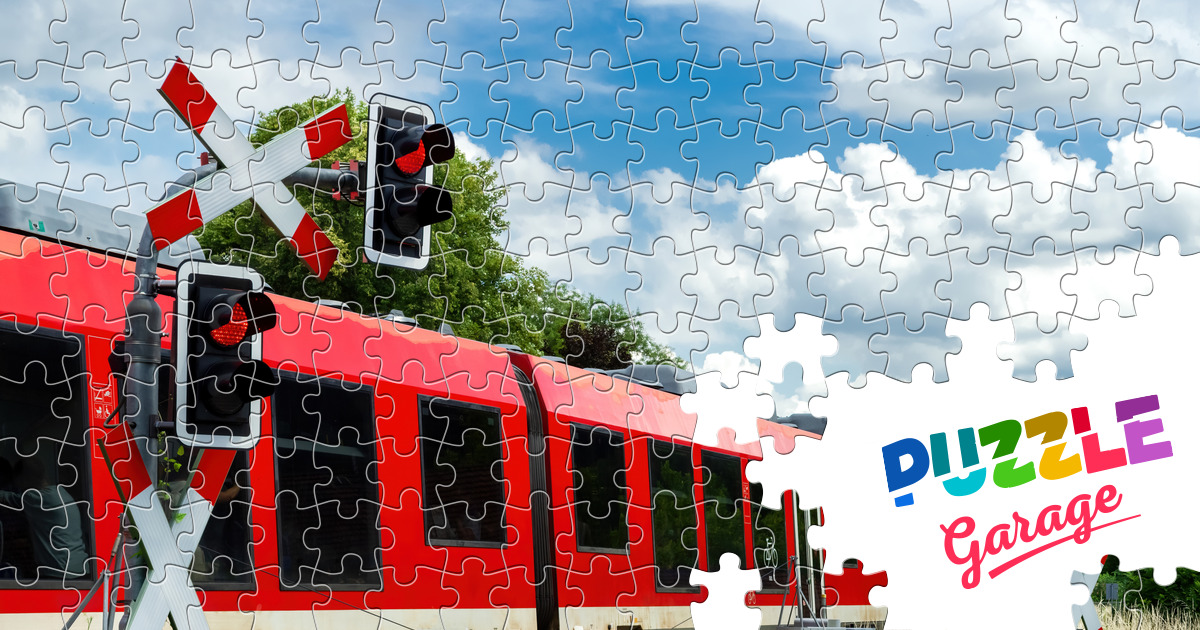 Train at the railway crossing Jigsaw Puzzle (Technics, Trains) | Puzzle ...