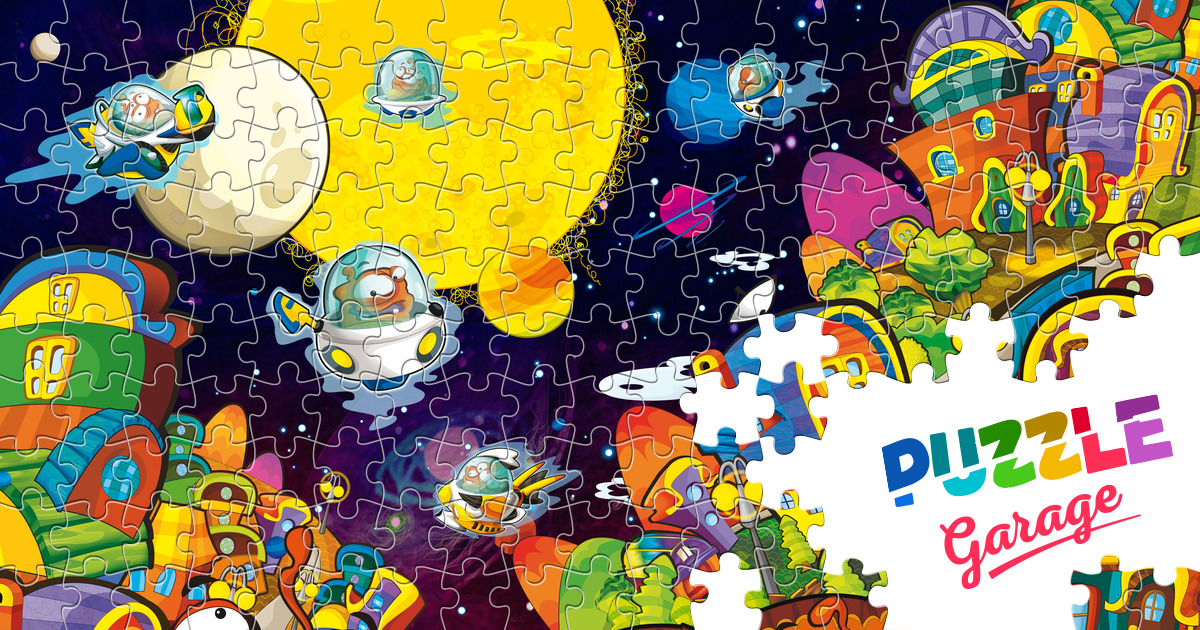 Aliens in the city Jigsaw Puzzle (For children, Cartoon Illustrations ...