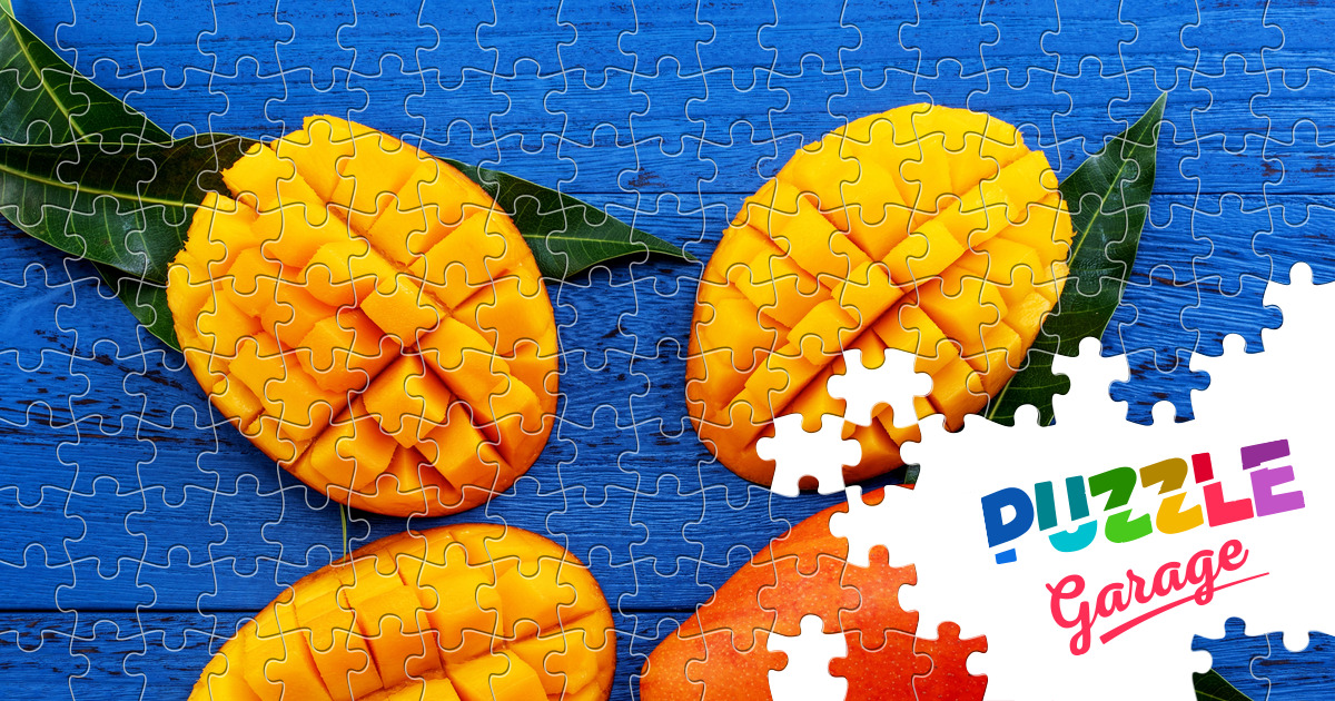 Mango on a blue background Jigsaw Puzzle (Plants, Fruits) | Puzzle Garage