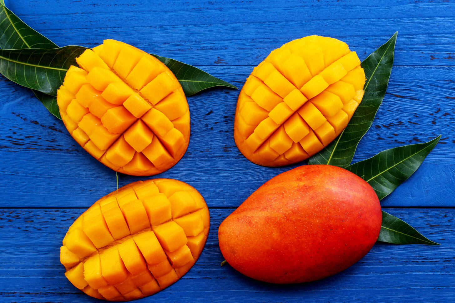 Mango on a blue background Jigsaw Puzzle (Plants, Fruits) | Puzzle Garage
