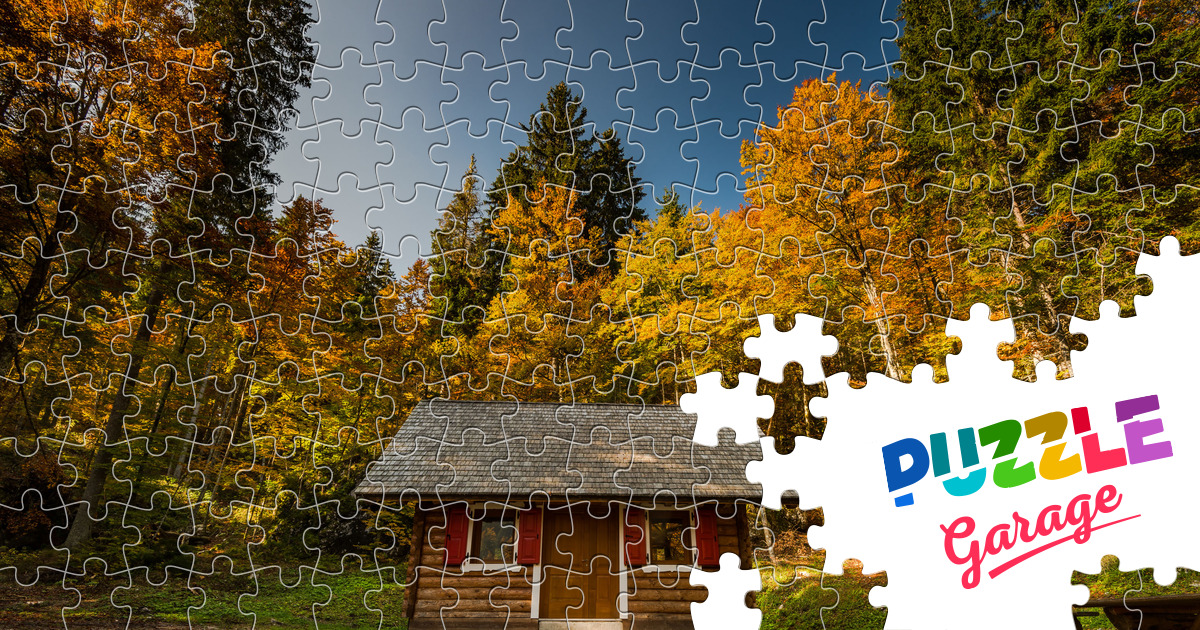 Kabiin sügismetsas Mosaiikpuzzle (Loodus, Mets) | Puzzle Garage