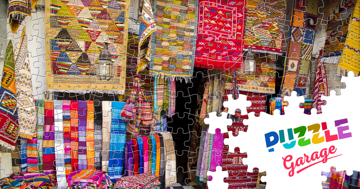 Colorful fabrics at Agadir market in Morocco Jigsaw Puzzle (Countries ...