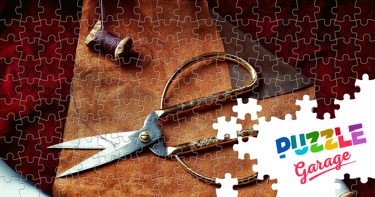 Scissors and threads on leather flaps Jigsaw Puzzle (Home, Needlework ...