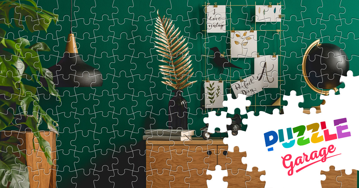 Living room in emerald color Jigsaw Puzzle (Home, Interiors) | Puzzle ...