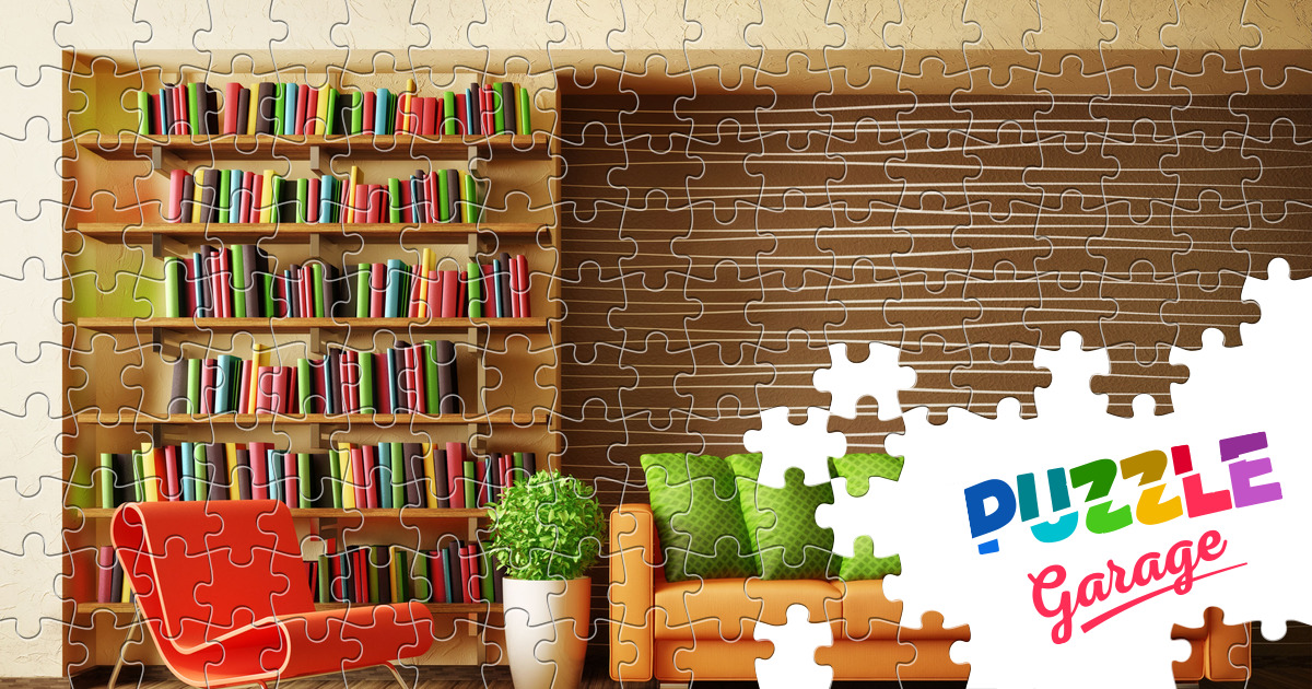 Living room interior with bookcase Jigsaw Puzzle (Home, Interiors ...