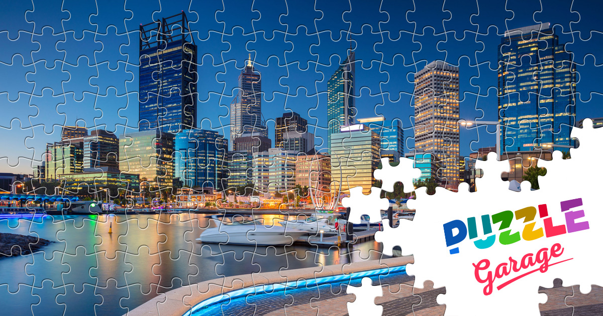 Night skyscrapers of Perth city Jigsaw Puzzle (Countries, Australia ...