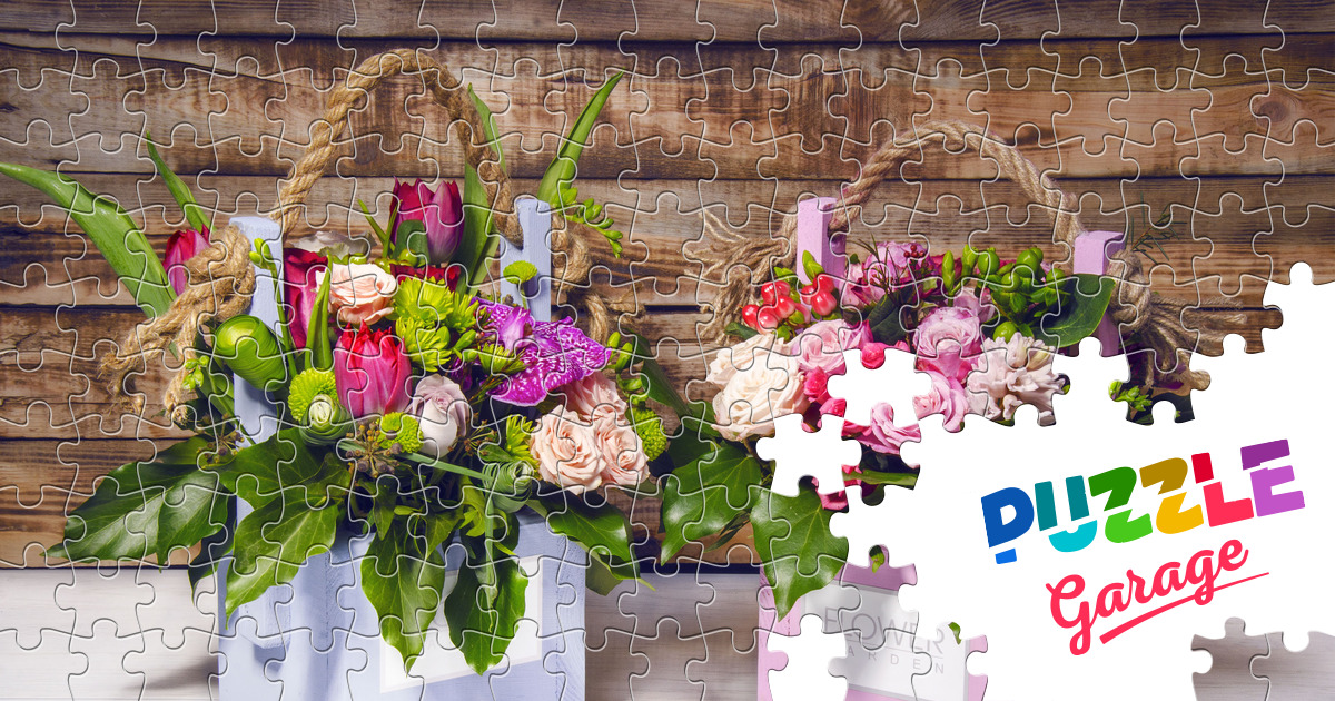 Bouquets of flowers in wooden boxes Jigsaw Puzzle (Plants, Flowers ...