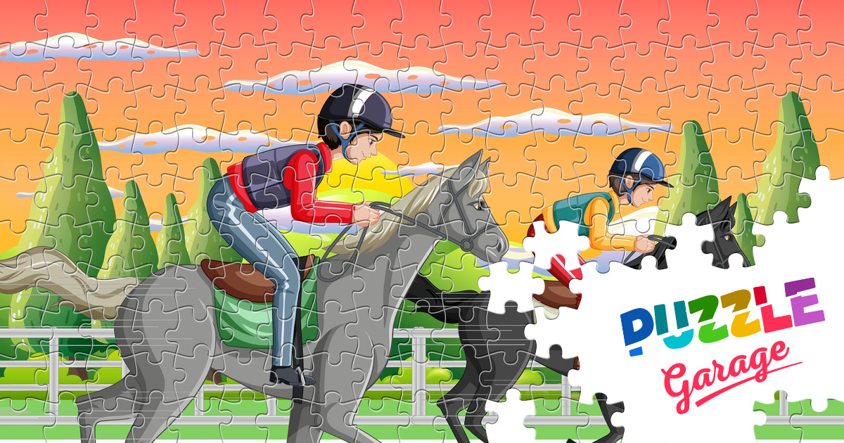 Horse riders Jigsaw Puzzle (For children, Cartoon Illustrations) | Puzzle Garage