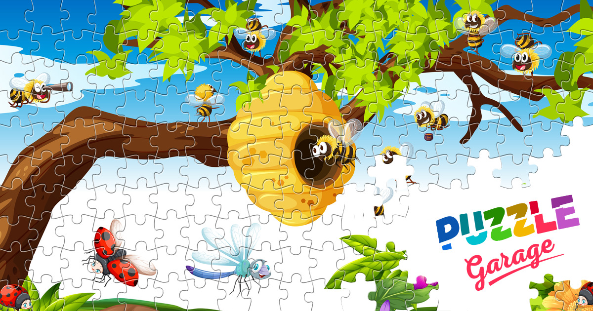 A swarm of bees on a tree Jigsaw Puzzle (For children, Cartoon Illustrations) | Puzzle Garage