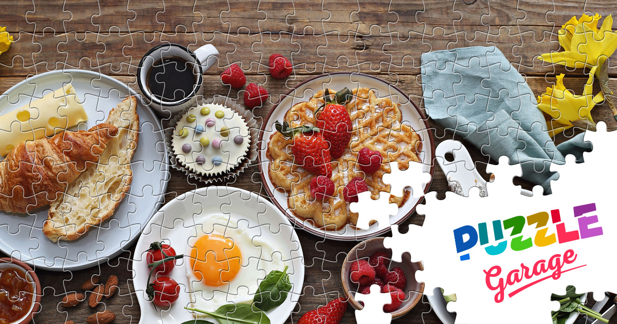 Breakfast with egg, croissant, and desserts Jigsaw Puzzle (Home, Food ...