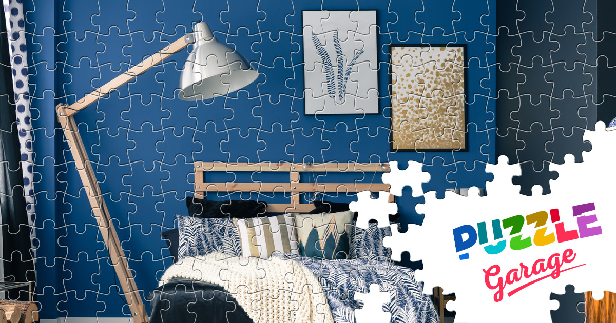 Bedroom with blue wall Jigsaw Puzzle (Home, Interiors) | Puzzle Garage