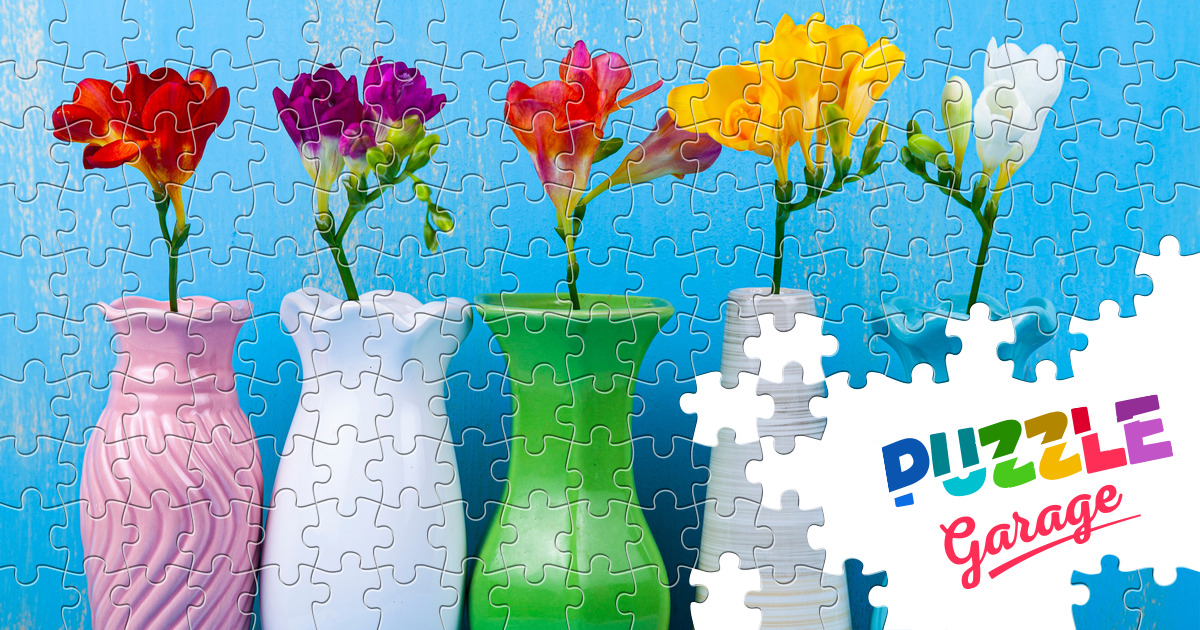 Freesias in different vases Jigsaw Puzzle (Plants, Flowers) | Puzzle Garage