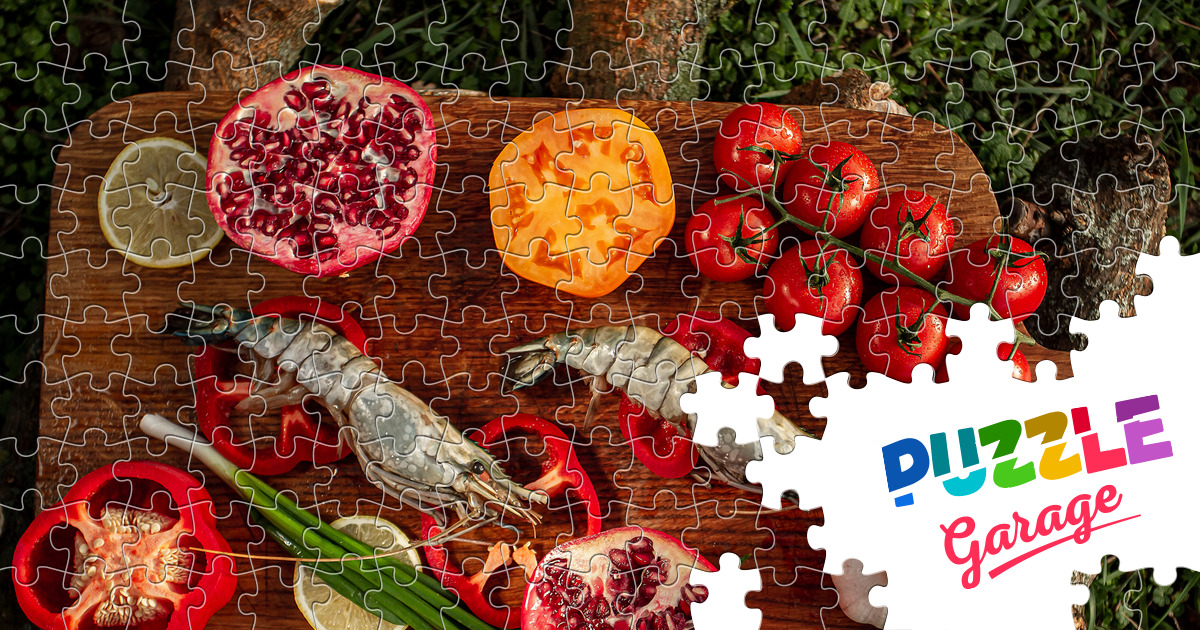 Tiger prawns and vegetables Jigsaw Puzzle (Home, Food) | Puzzle Garage