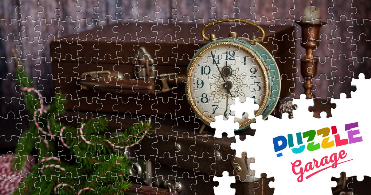 Vintage retro style alarm clock and old fashioned suitcases Jigsaw ...