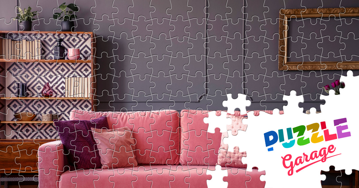 Pink velvet sofa in the living room Jigsaw Puzzle (Home, Interiors) | Puzzle Garage