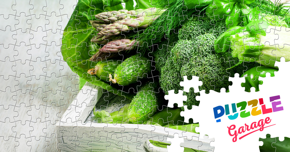 Green vegetables in a wooden tray Jigsaw Puzzle (Plants, Vegetables ...