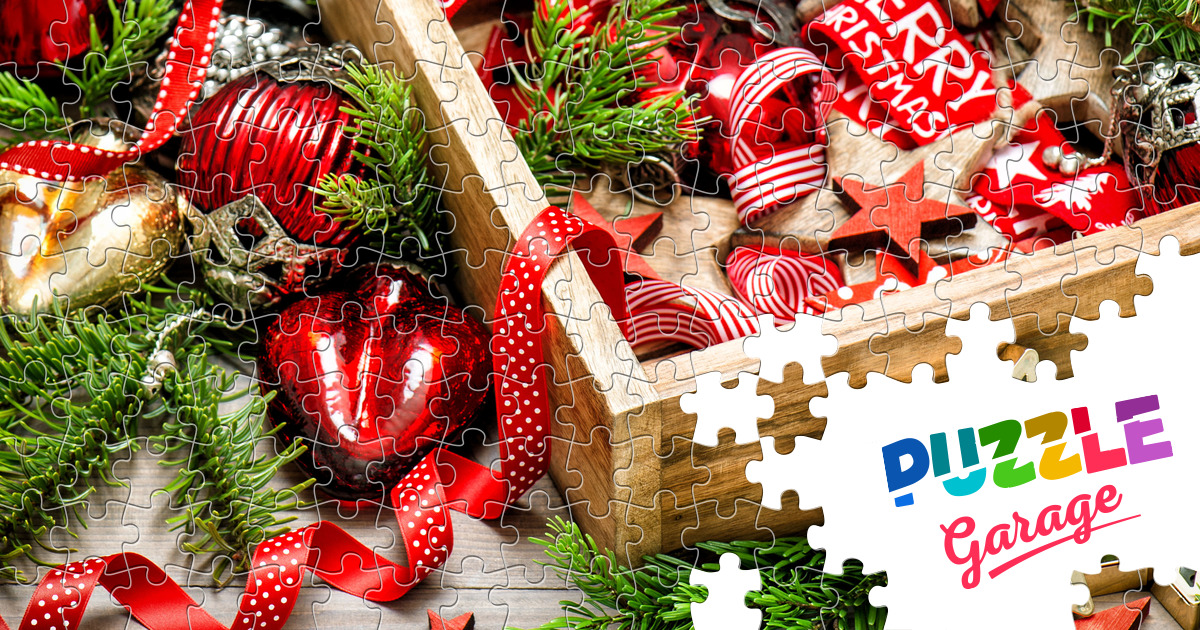 Christmas decorations in a wooden box Jigsaw Puzzle (Holidays ...