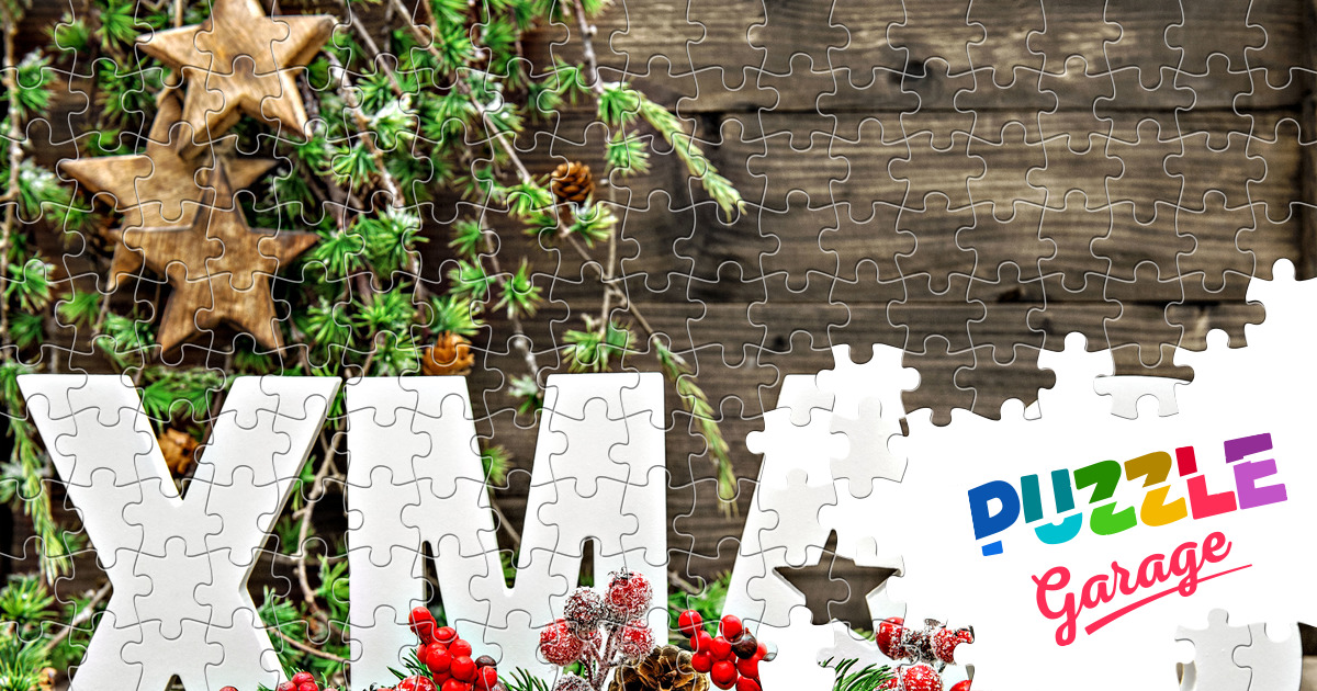 Christmas tree composition and decorative letters Jigsaw Puzzle ...