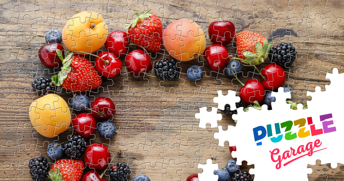 Fruits and berries on wooden background Jigsaw Puzzle (Plants, Fruits ...