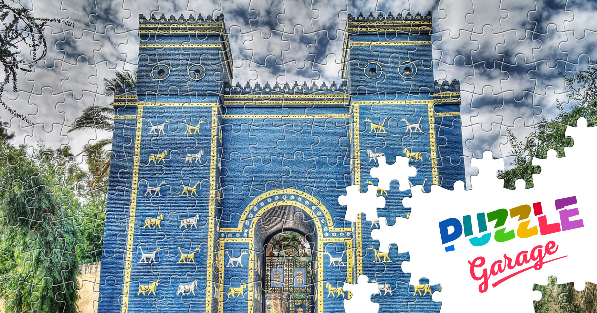 Replica of the Ishtar Gate in the ruins of Babylon, Iraq Jigsaw Puzzle ...