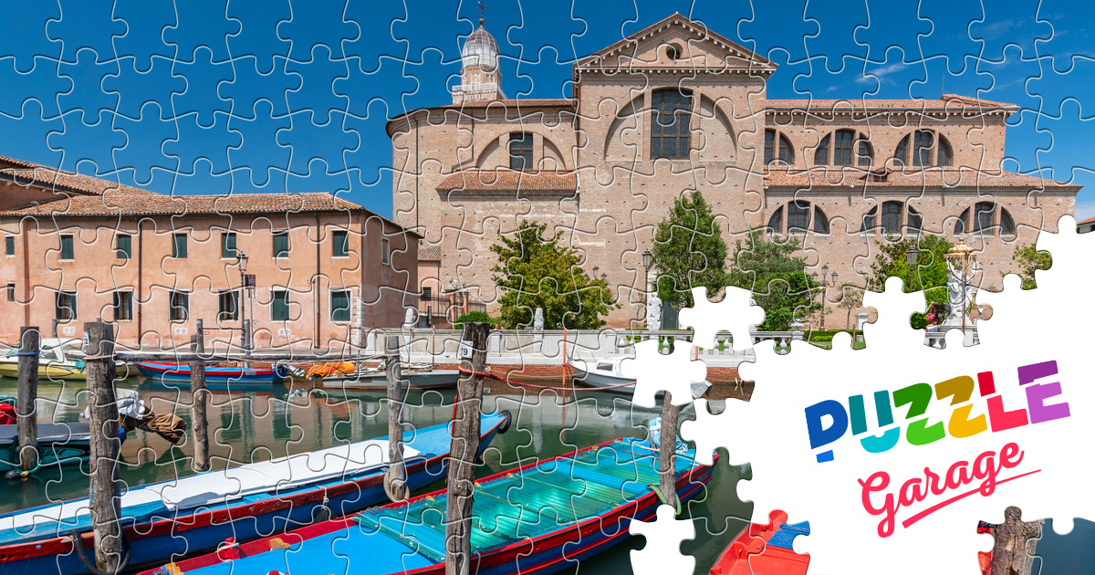 Canal boats overlooking Chioggia Cathedral Jigsaw Puzzle (Countries ...