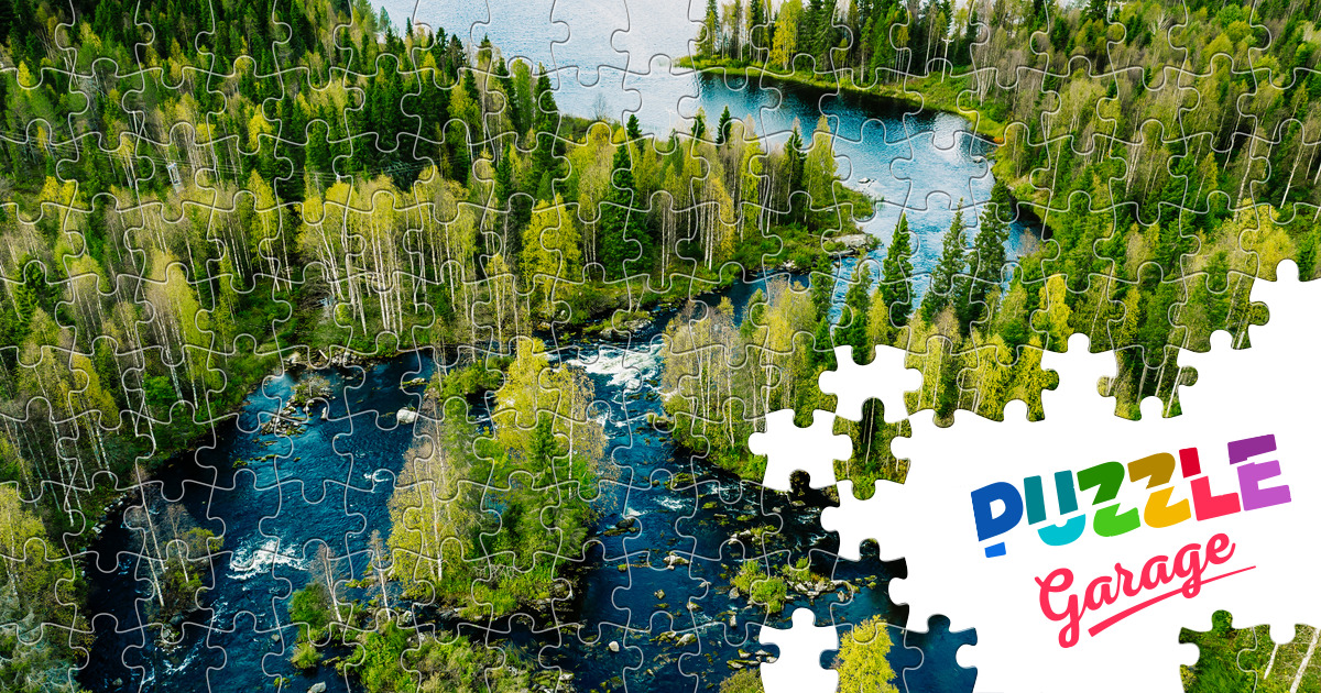 Aerial view of forest and river Jigsaw Puzzle (Countries, Finland ...